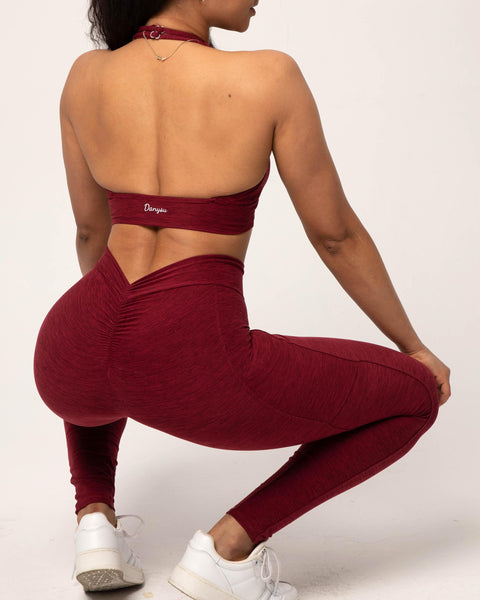 Danysu Pocket V-Back Scrunch Butt Leggings Naked Feel