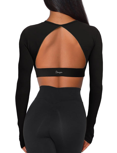 Danysu Open Back Crop Top Long Sleeve